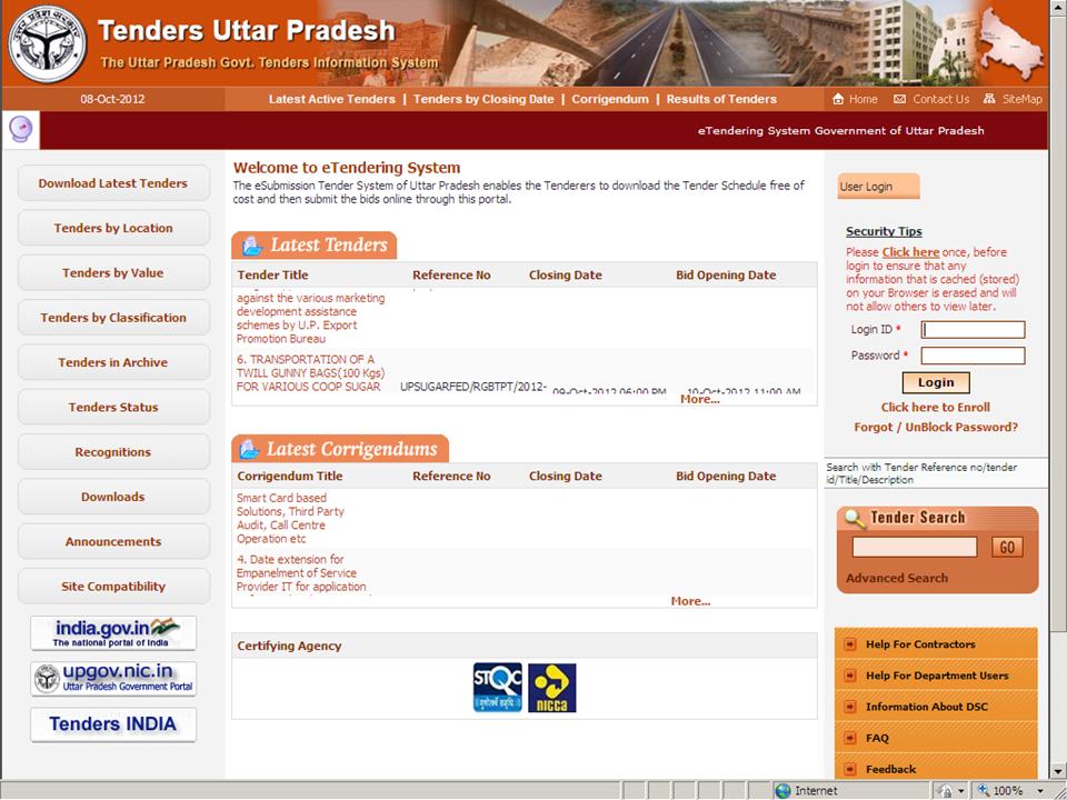 Etender Up Etenderupnicin Latest Tenders And Tender E Tender Document